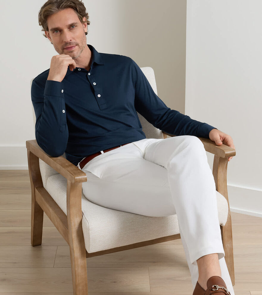 Ashby Silk Cotton Long-Sleeve Polo | Men's Polos | Peter Millar